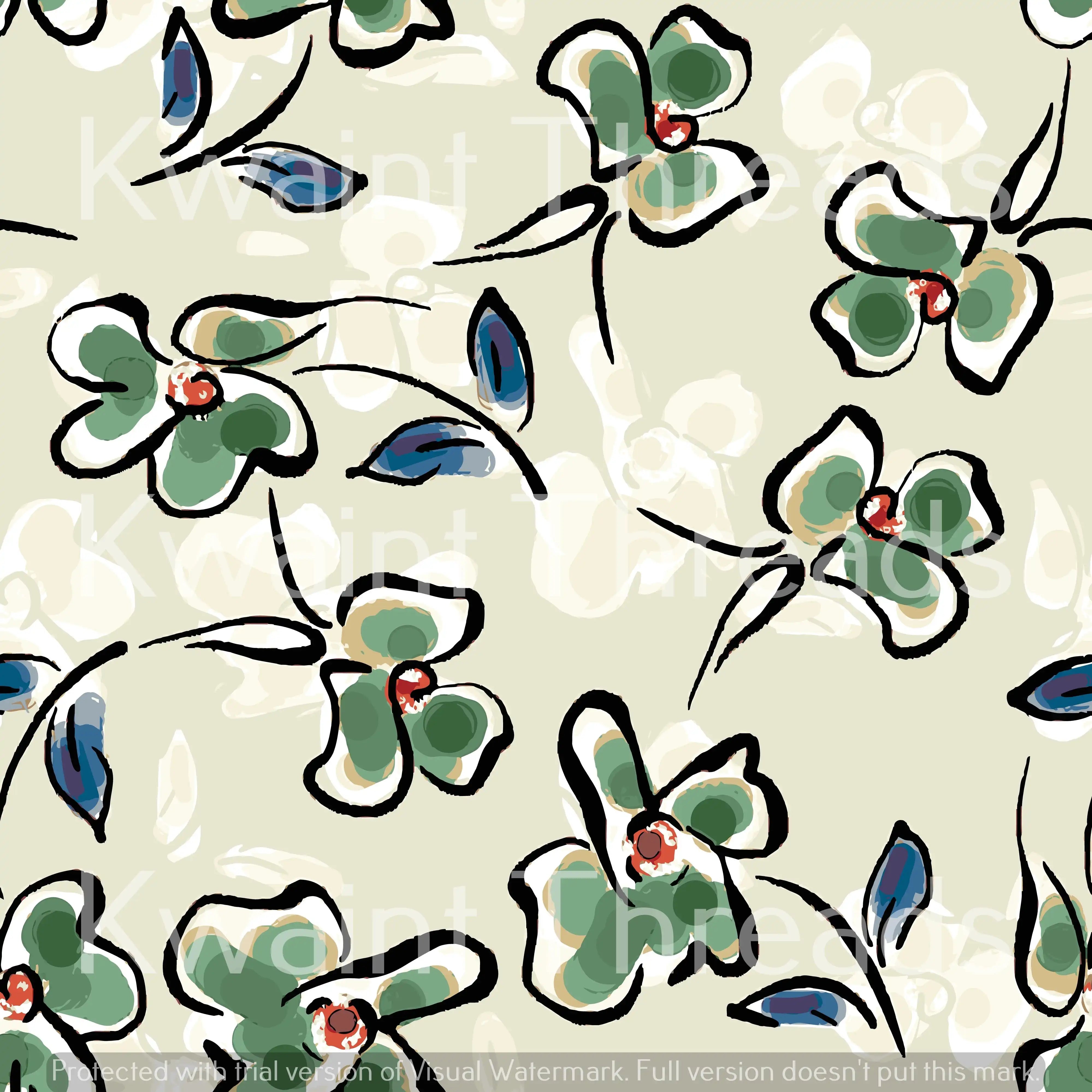 JustRedBean Calm Green Flowers – Kwaint Threads