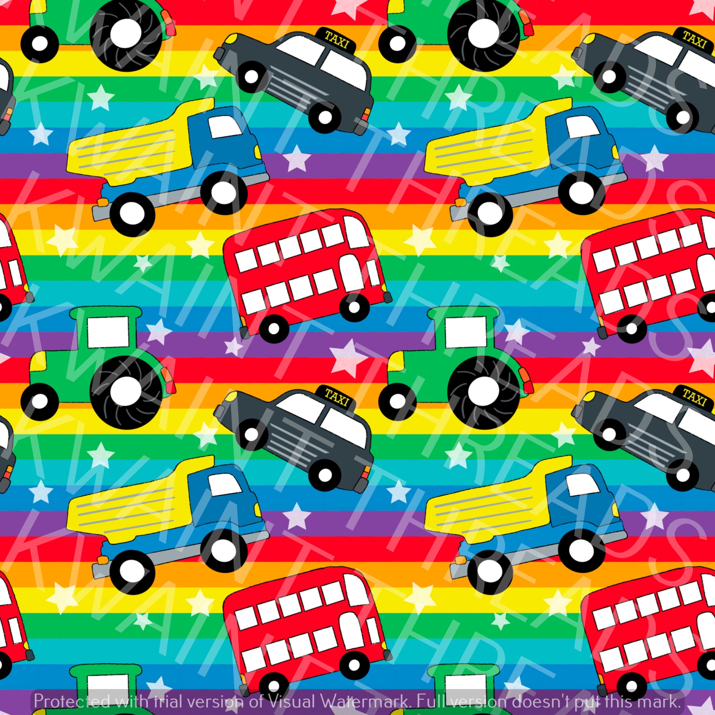 Fabric Mama Toot Toot Rainbow Cars Fabric On Demand Pre Order – Kwaint ...